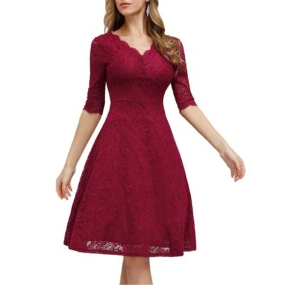JASAMBAC | Dresses | Jasambac Red Lace Dress For Wedding Guest ...